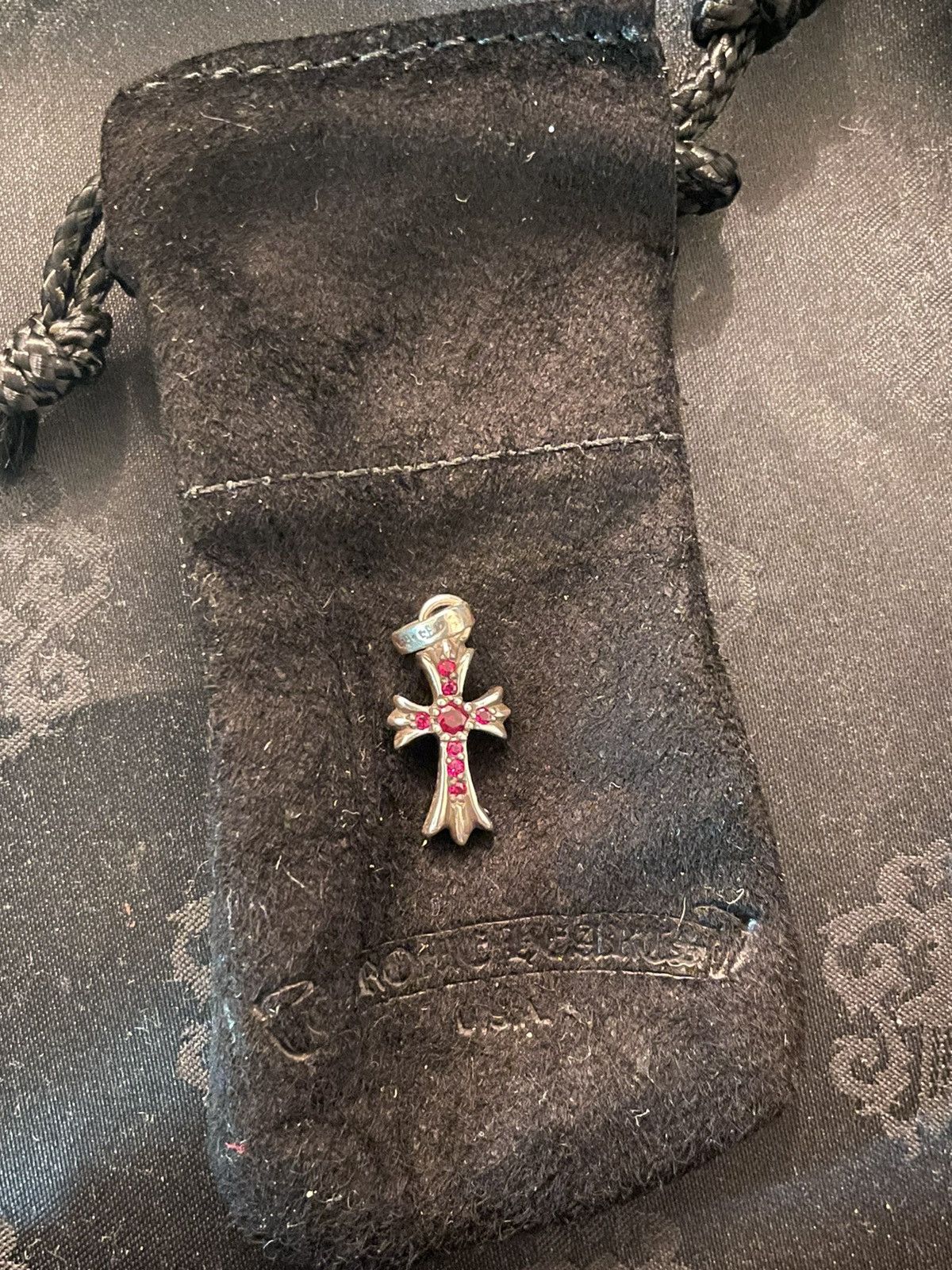 Chrome Hearts Baby Fat Cross Pave Ruby Pendant | Grailed