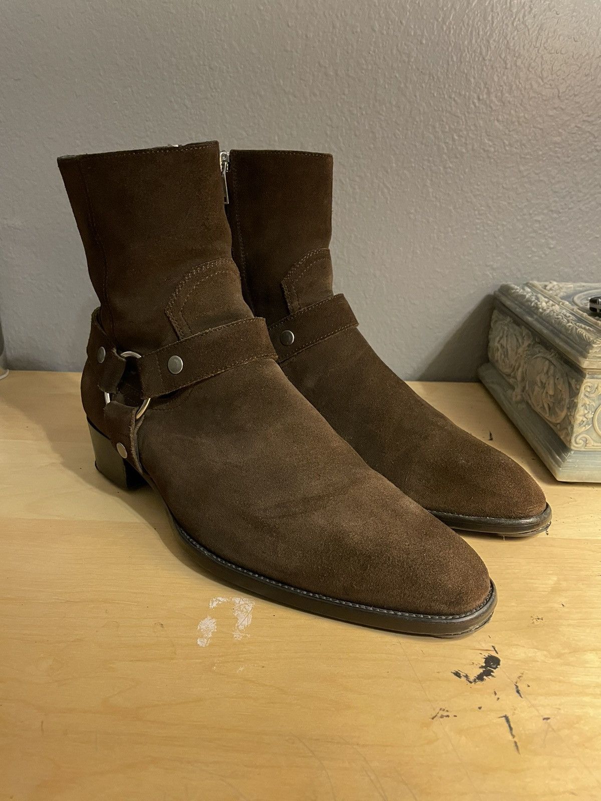 Saint Laurent Paris SLP harness Wyatt brown suede boot | Grailed