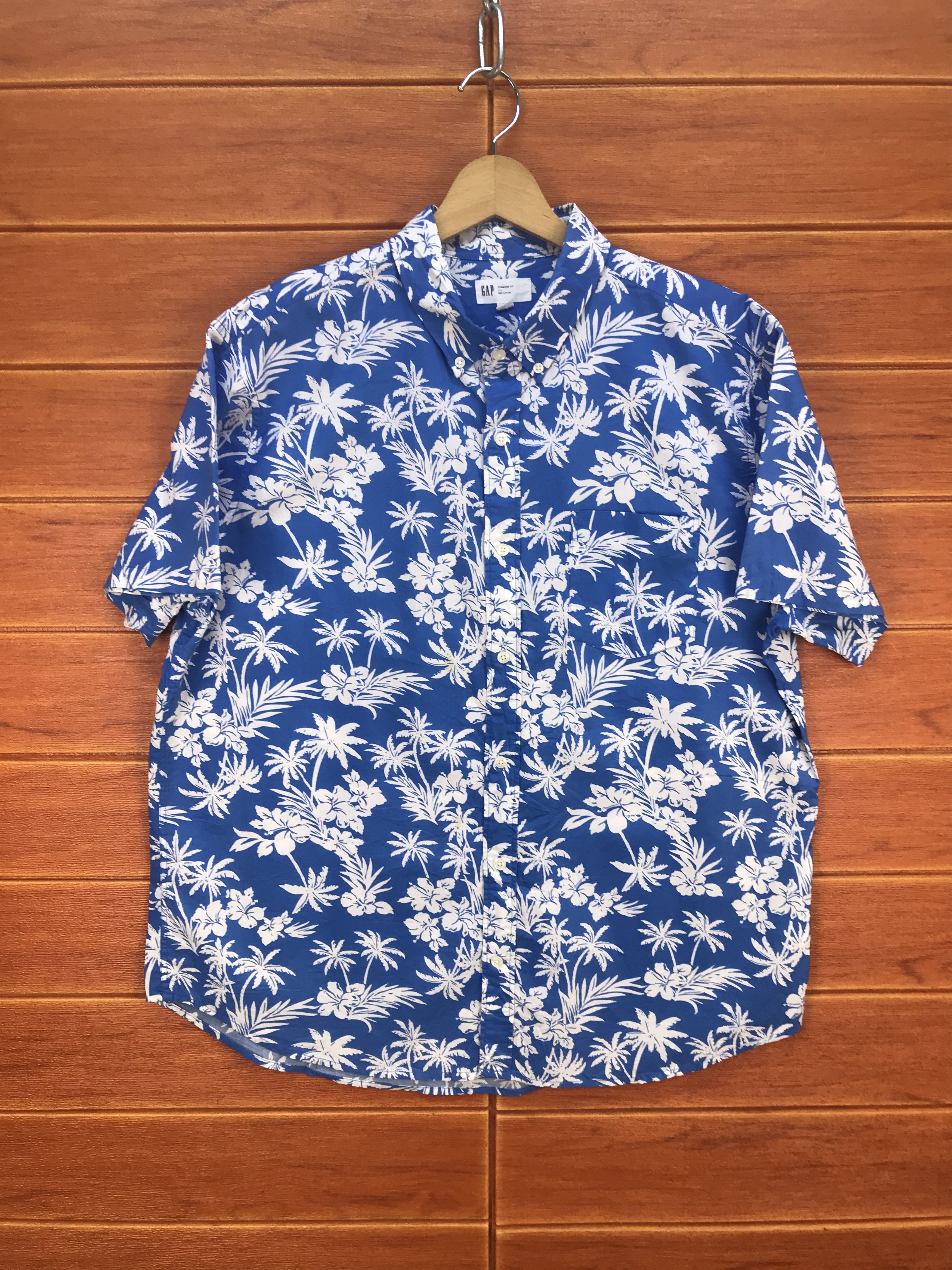 Gap Standard Fit Coconut Trees Flowers Hawaiian Shirt Shirts Button Ups