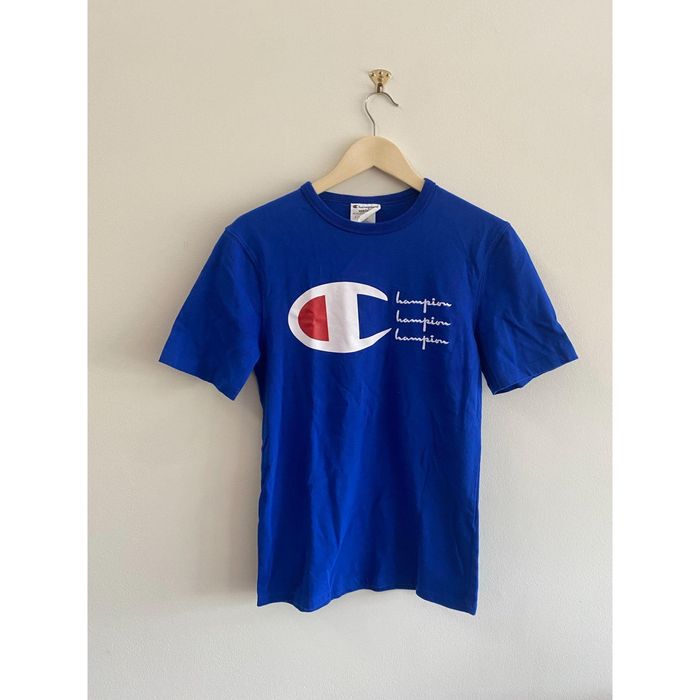 Champion Blue Champion Big Repeating Logo Crewneck Athletic Tee S | Grailed