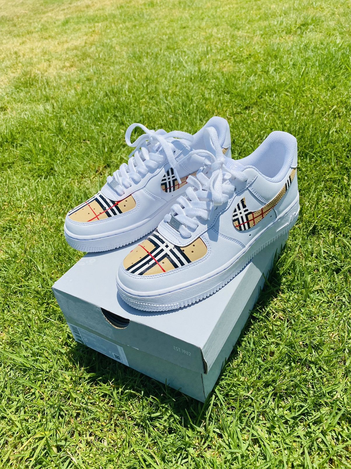 Nike × Us Air Force Nike Air Force 1 custom Burberry style print | Grailed