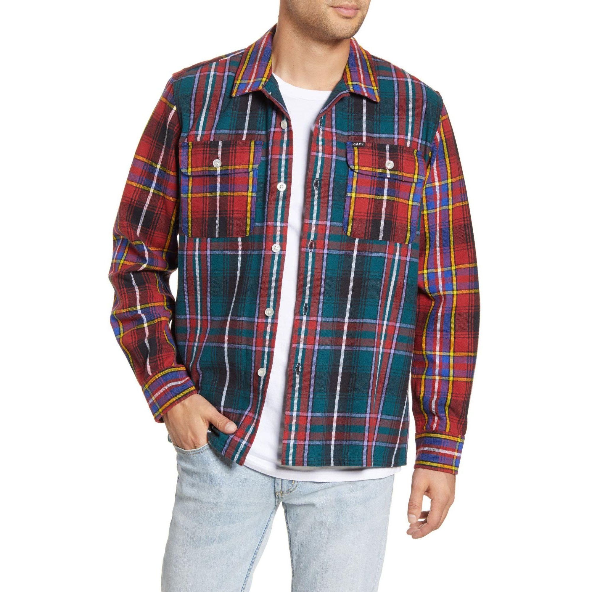 Obey NEW Obey Capitol Teal Plaid Button-Up Flannel Shirt Jacket | Grailed