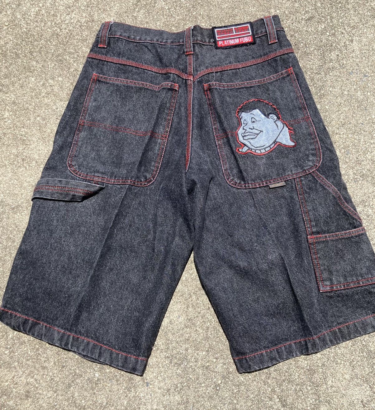 Fubu × Vintage fubu platinum black jorts fat albert | Grailed