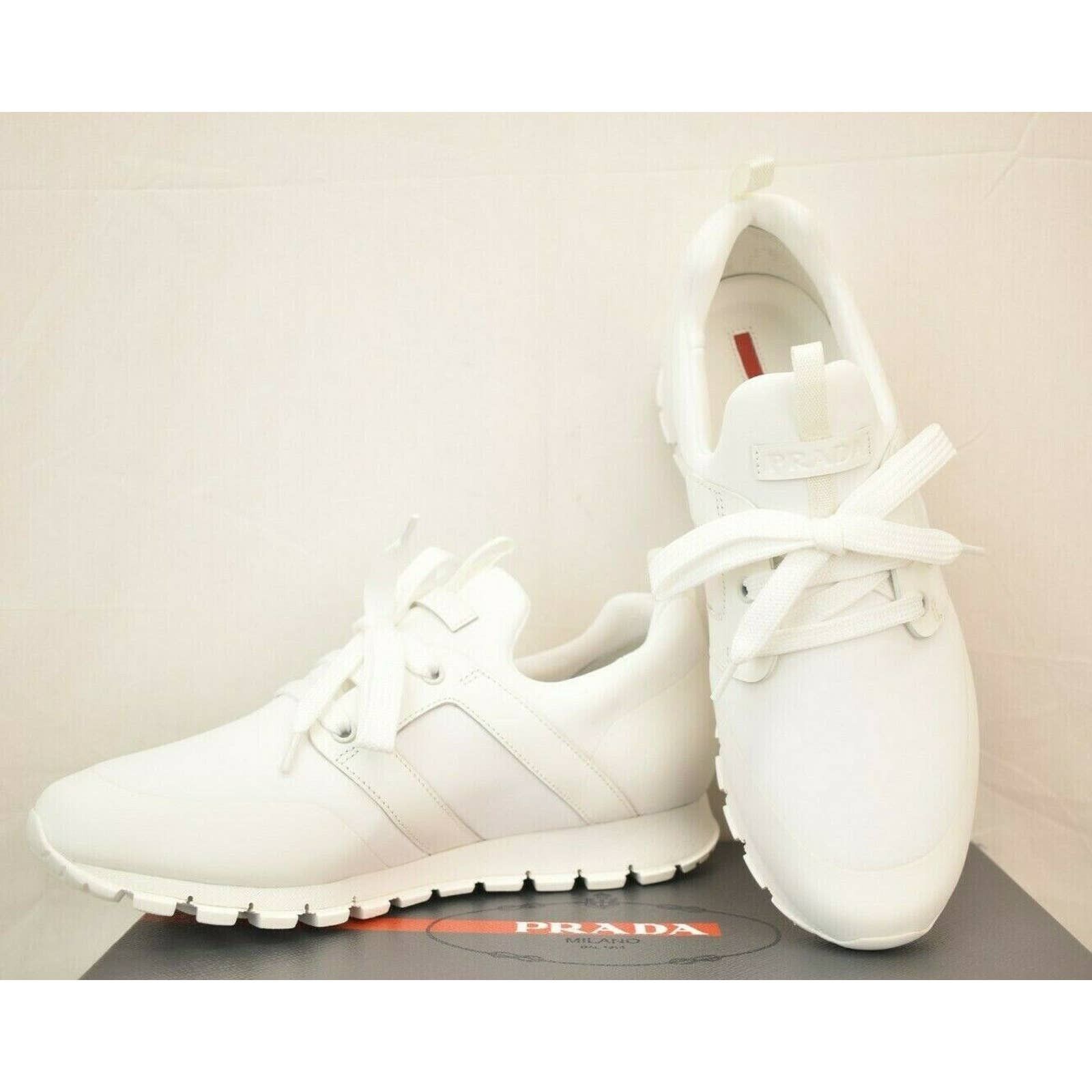 Prada 4E3380 WHITE BIANCO NEOPRENE LETTERING LOGO SNEAKERS 8 | Grailed