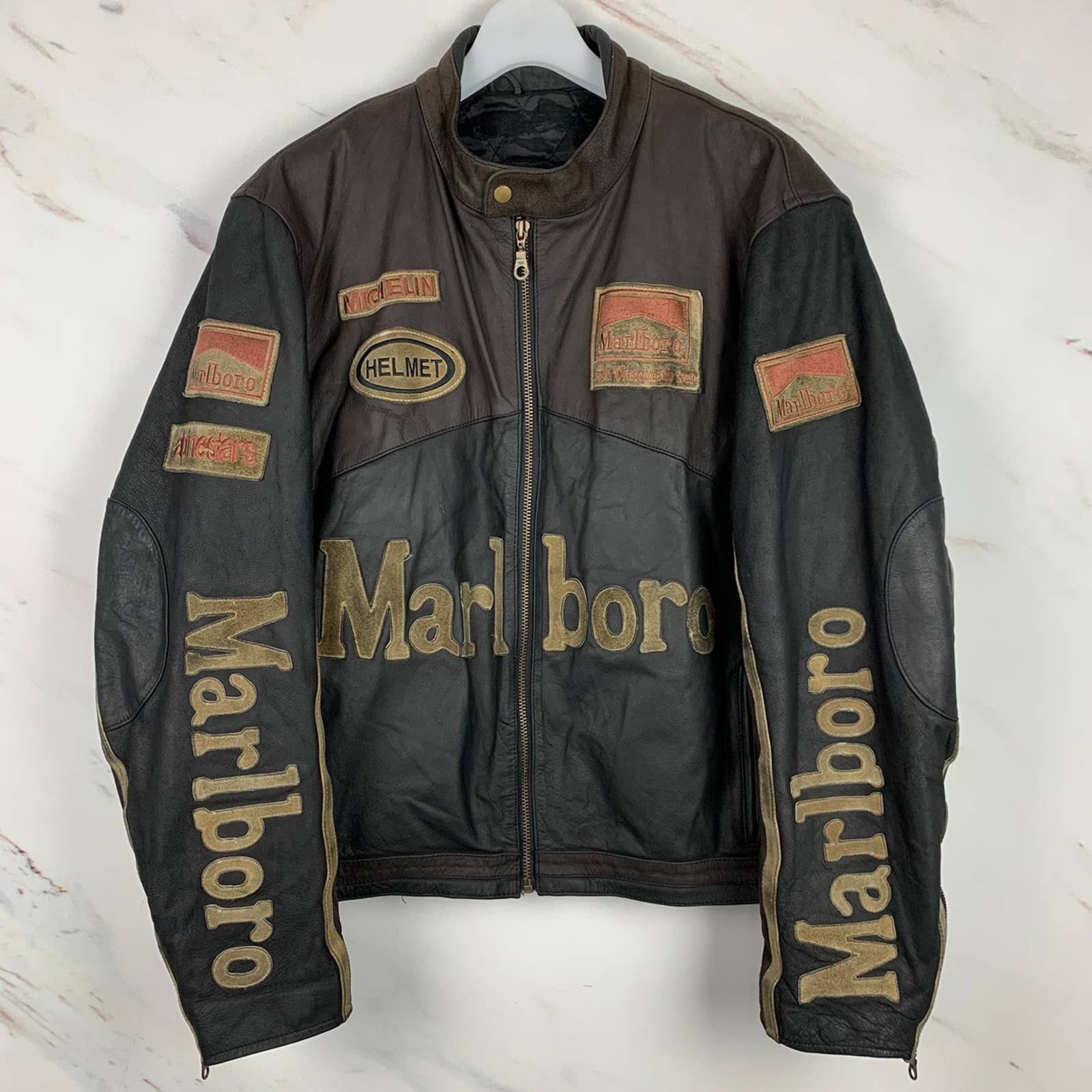Vintage 🔥Marlboro Racing Logo Leather Jacket | Grailed
