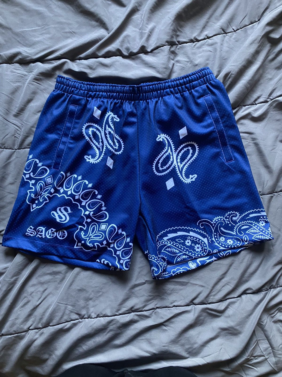Streetwear New Sago Studio Blue Paisley Bandana Shorts Medium | Grailed