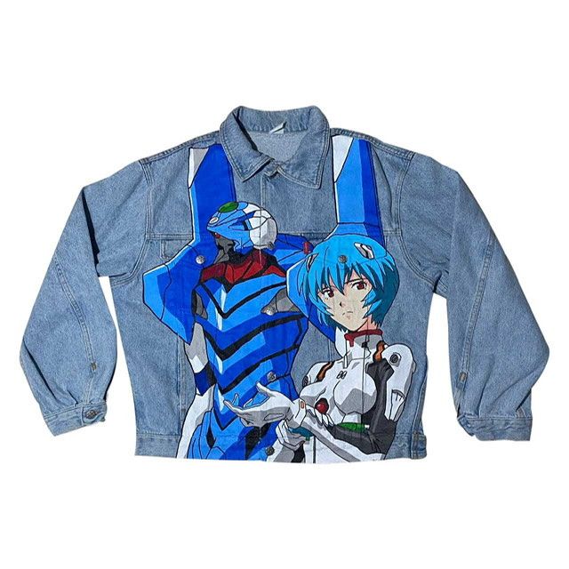 Vintage Neon genesis evangelion custom hand painted denim jacket | Grailed
