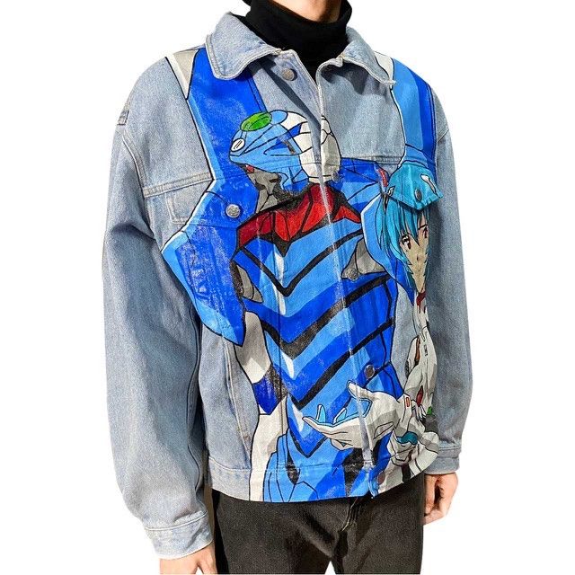 Vintage Neon genesis evangelion custom hand painted denim jacket | Grailed
