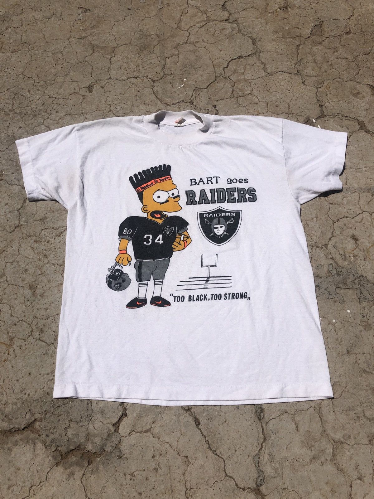 Vintage Vtg Bootleg Bart Simpson Raiders Too black, too strong | Grailed