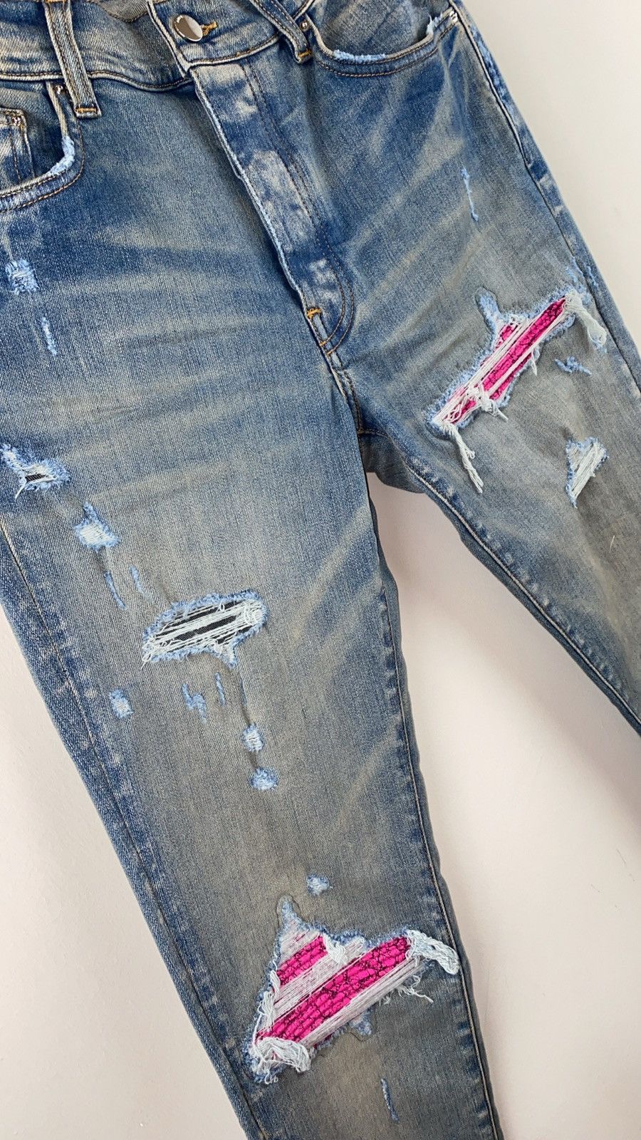 Amiri Amiri mx1 pink patch jeans | Grailed