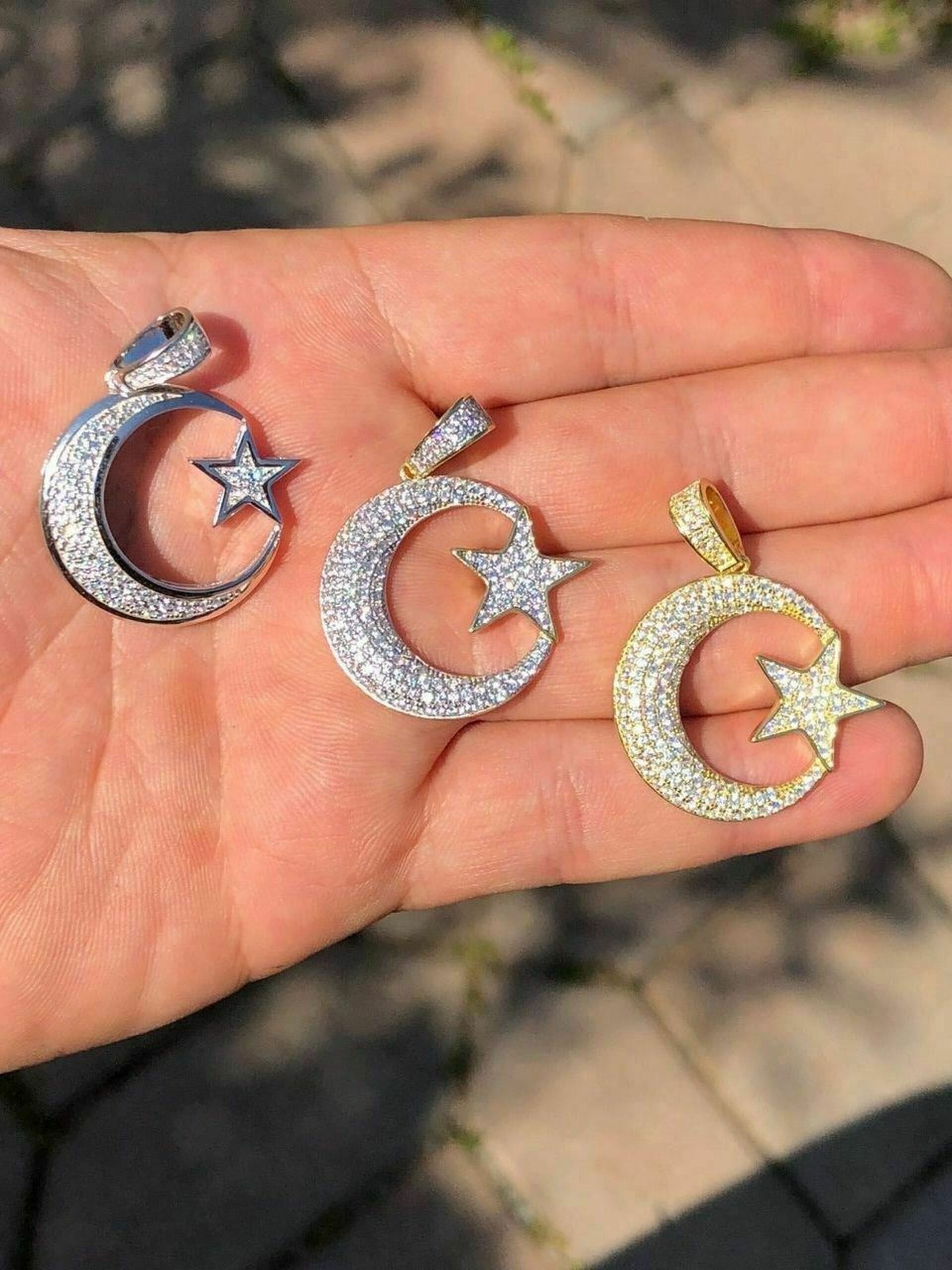 HarlemBling 925 Silver Crescent Moon Star Islam Muslim Arabic Pendant ...