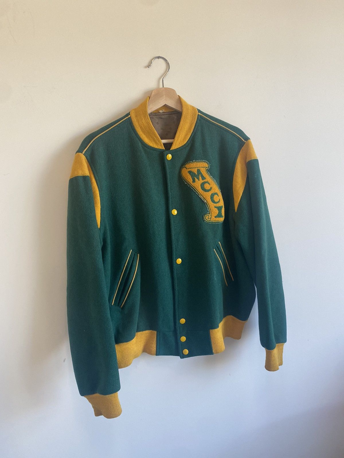 Vintage 50s Varsity Jacket Letterman Wool Yellow Green Chain 60s | Grailed