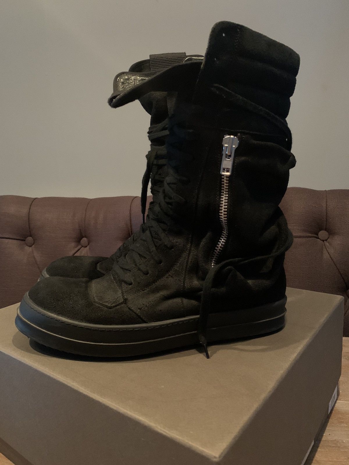 Rick Owens Triple black cargo baskets reversed leather 44EU | Grailed