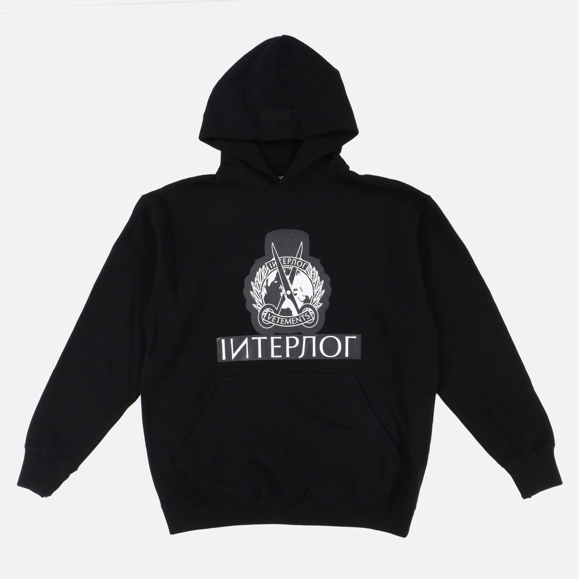 Vetements Black Interpol Logo Oversized Hoodie | Grailed