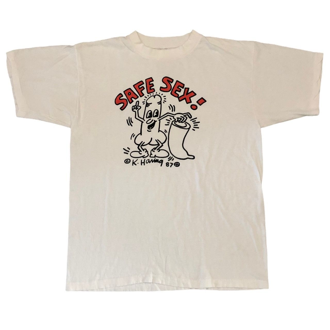 Keith Haring × Vintage Vintage 1987 Keith Haring Safe Sex T-shirt ...