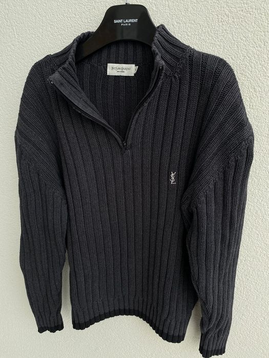 Yves Saint Laurent Black/Grey YSL 1/4 Zip Knit Sweater | Grailed