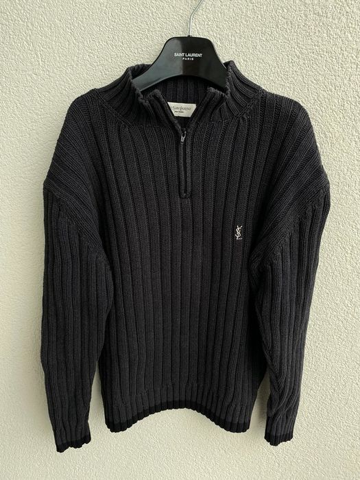 Yves Saint Laurent Black/Grey YSL 1/4 Zip Knit Sweater | Grailed