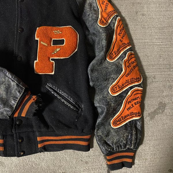 Vintage 1960s Vintage Black Cropped Varsity Leather Letterman Jacket
