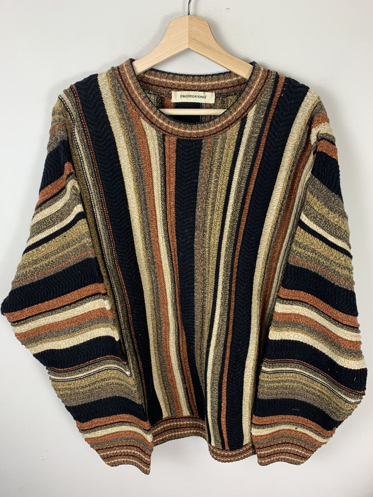 Coloured Cable Knit Sweater × Vintage Vintage Earth Tone Vertical ...