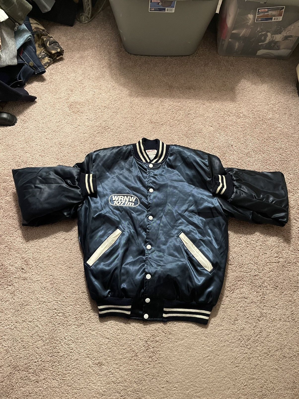 The Rolling Stones × Vintage Vintage 80s WRNW 107 FM Radio Satin Jacket ...