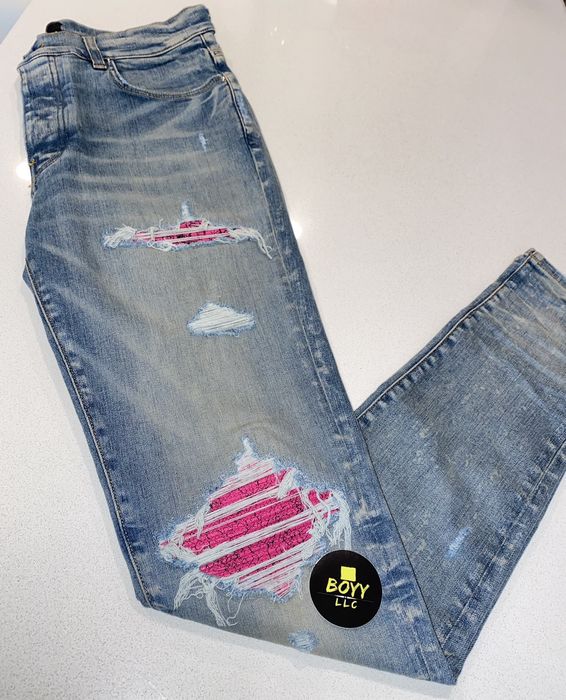 Amiri Amiri mx1 pink patch jeans | Grailed
