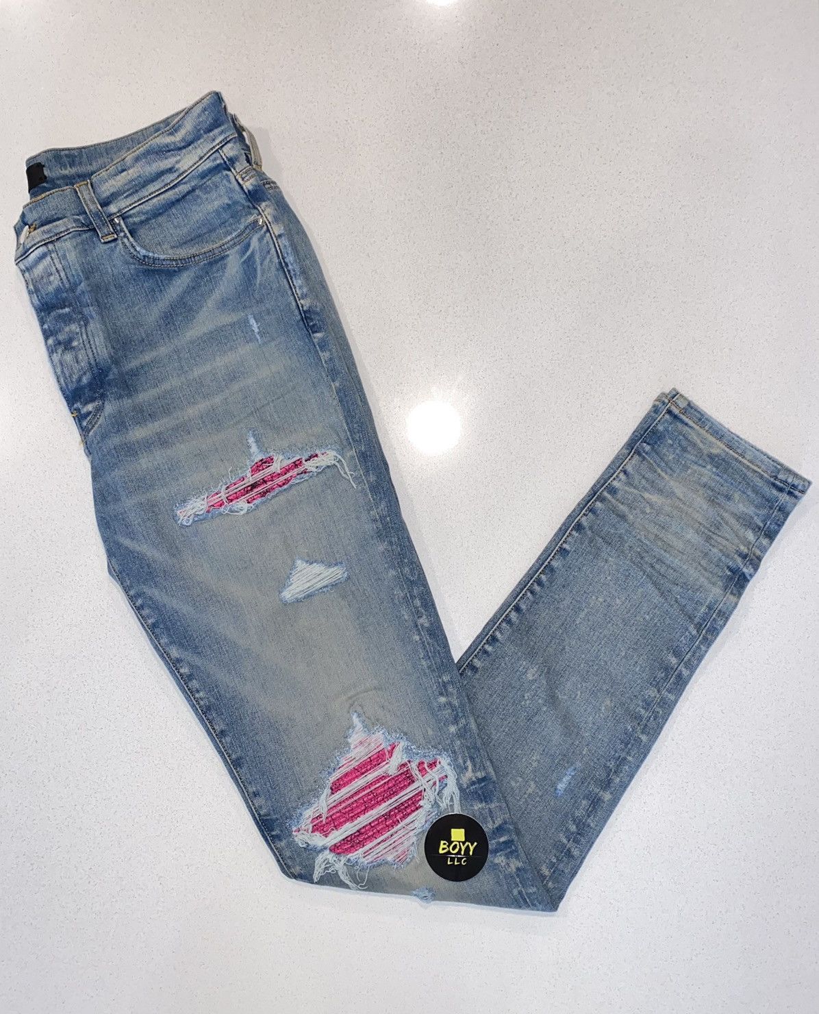 Amiri Amiri mx1 pink patch jeans | Grailed