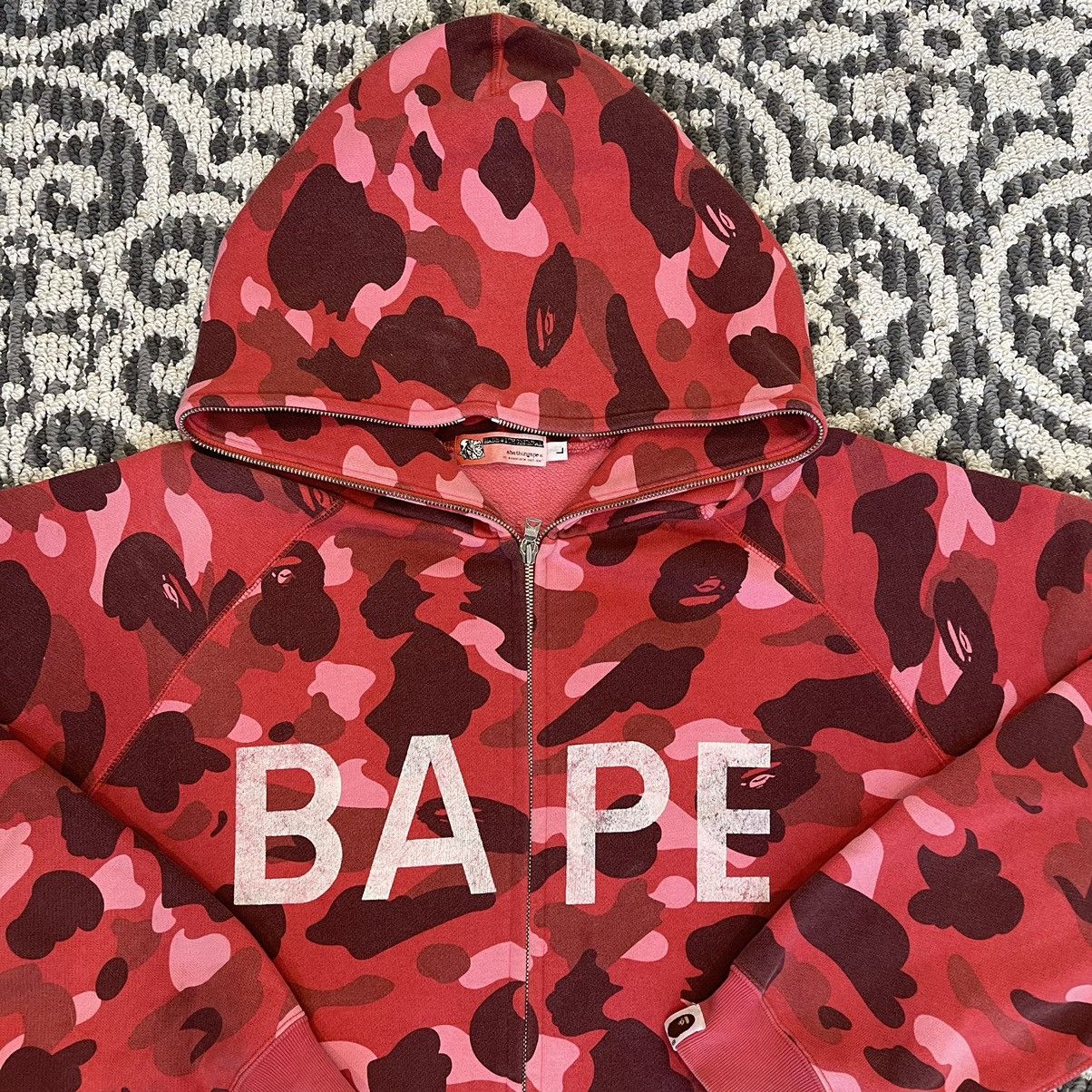 Bape OG Bape Red Nerd Camo Spell Out Zip Up Hoodie | Grailed