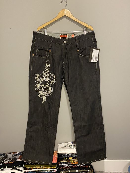 Ed Hardy Ed Hardy 2008 rhinestone embroidered jeans | Grailed