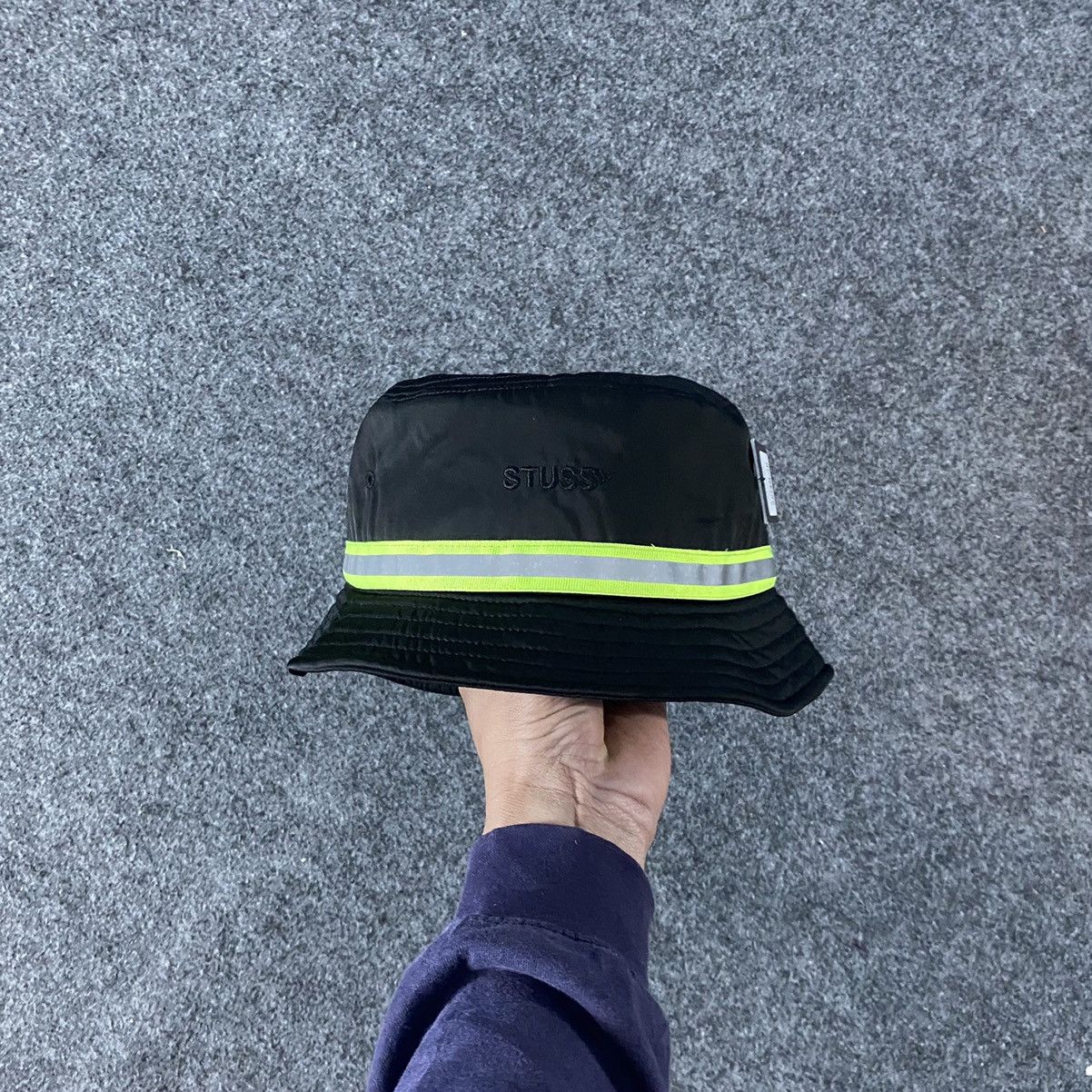 Vintage STUSSY BUCKET HAT REFLECTIVE TAPE RARE BLK | Grailed