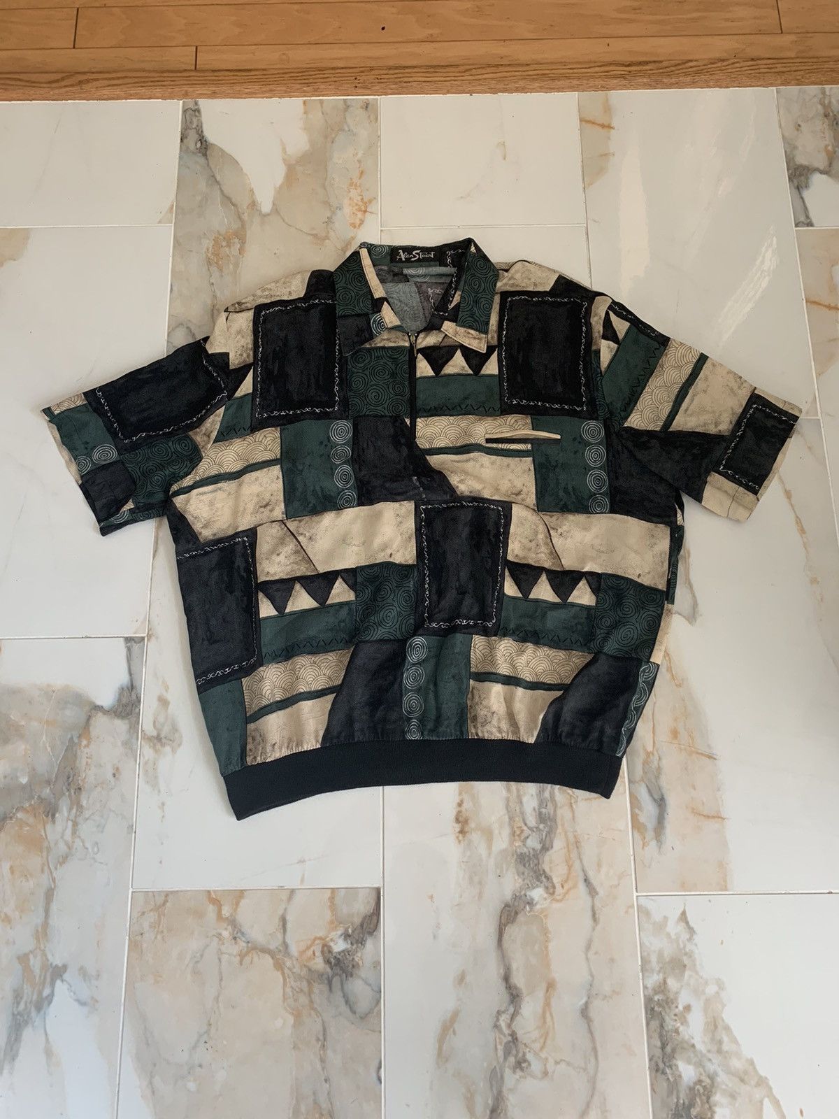 Vintage Alan Stuart Banded Geometric Polo Shirt | Grailed