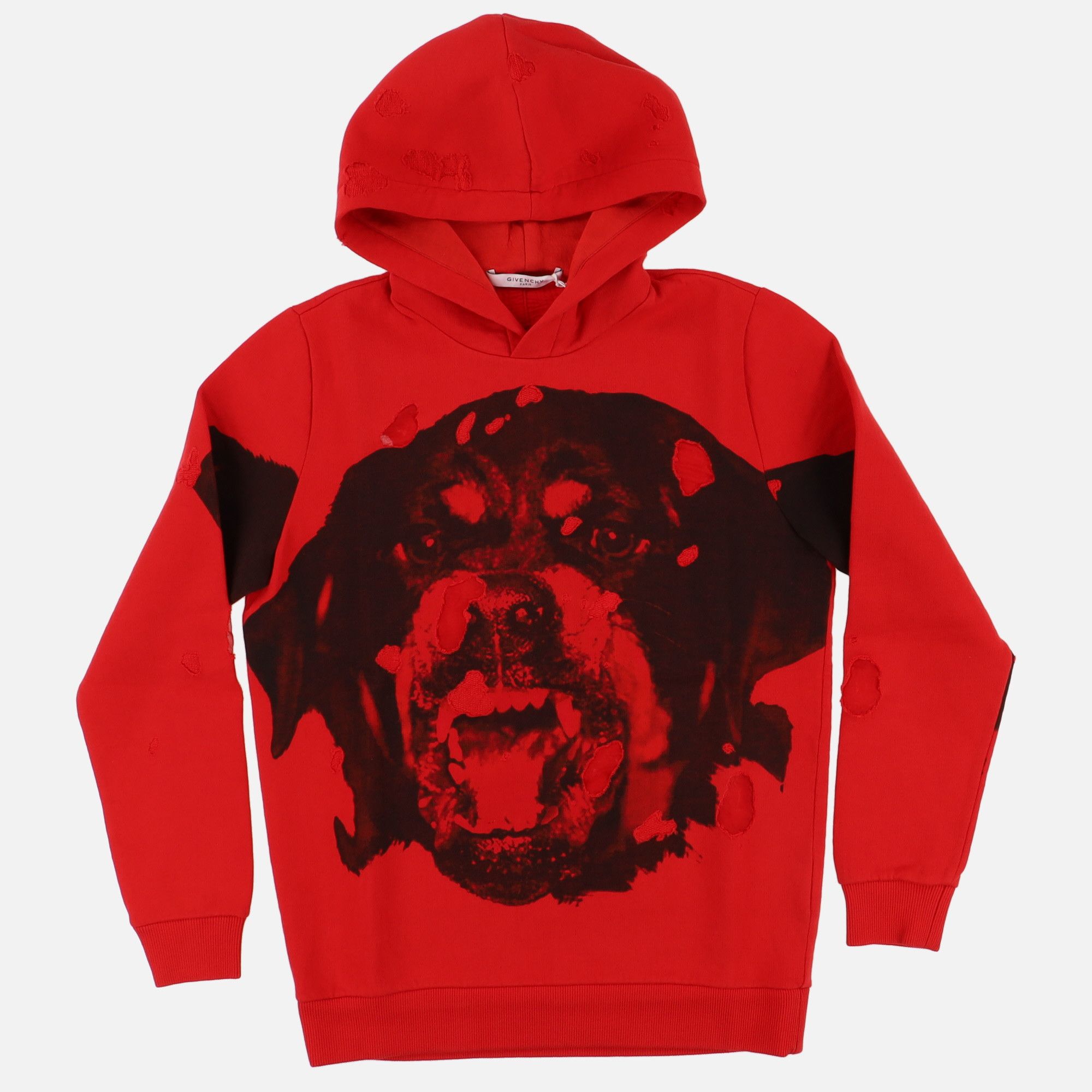 Givenchy Red Destroyed Rottweiler Hoodie | Grailed