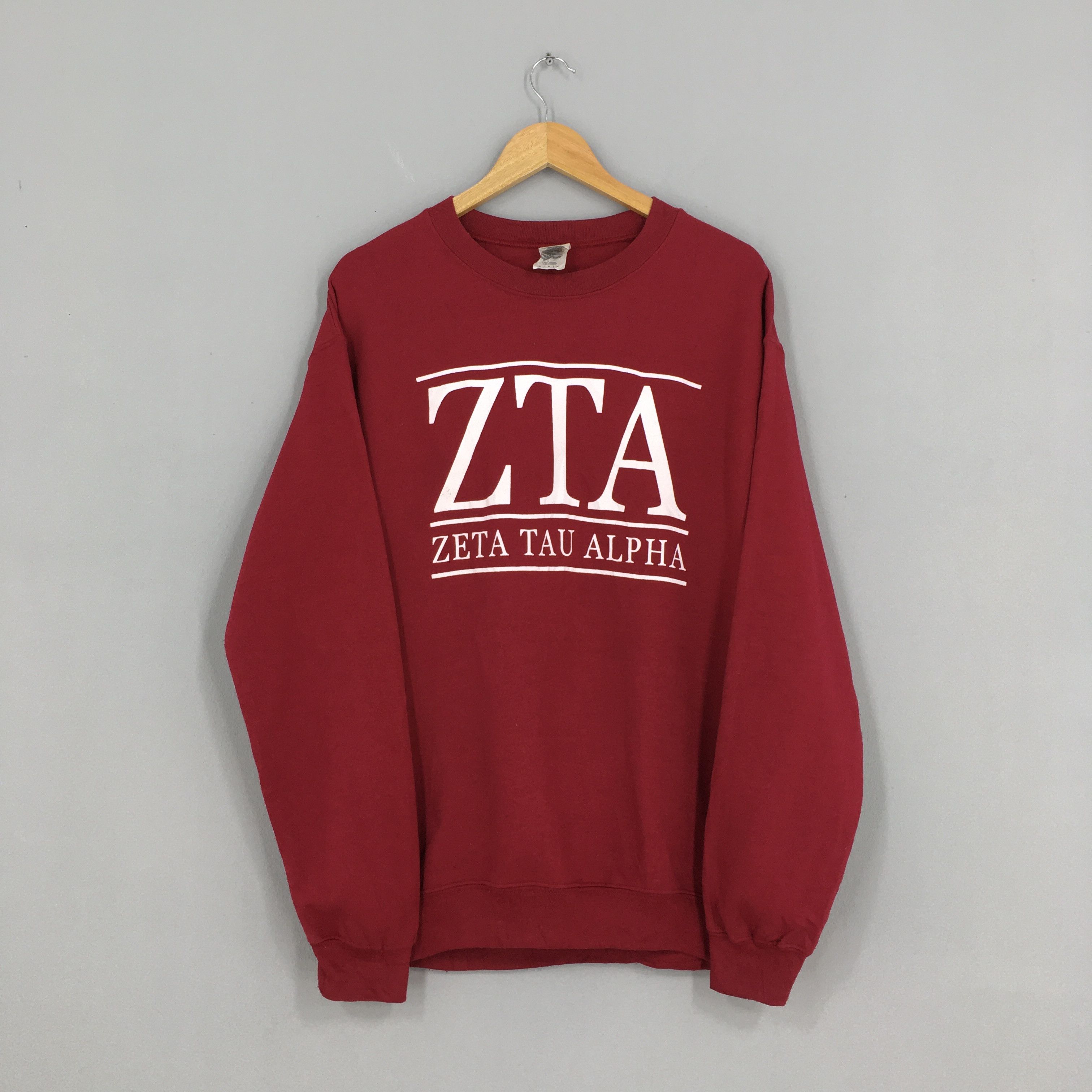 Vintage Zeta Tau Alpha Fraternity Red Sweater ZTA Spell Out Medium ...