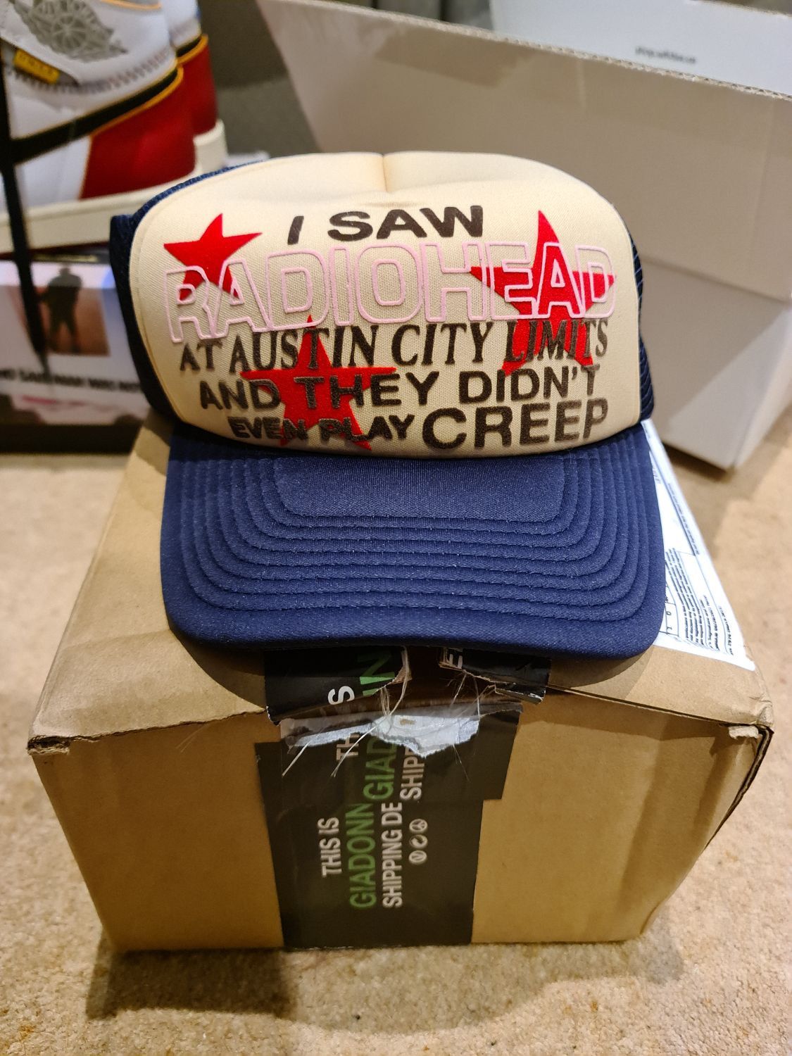 Designer × Vintage Giadonna Design “Damn you, Radiohead” Trucker Hat ...