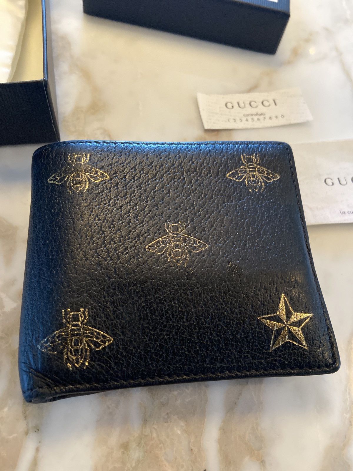 Gucci Gucci Bumble Bee/Star Leather Printed wallet | Grailed