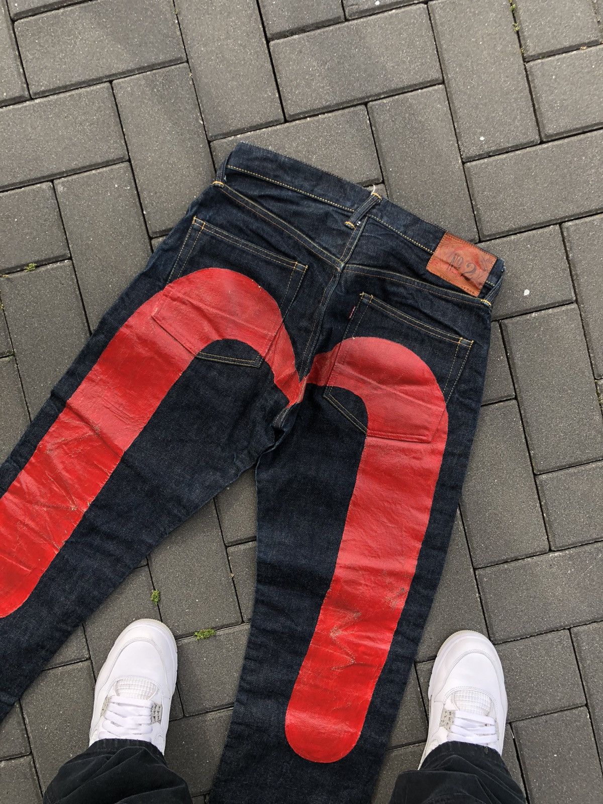 Evisu Evisu red diacock raw denim jeans Travis Scott style | Grailed