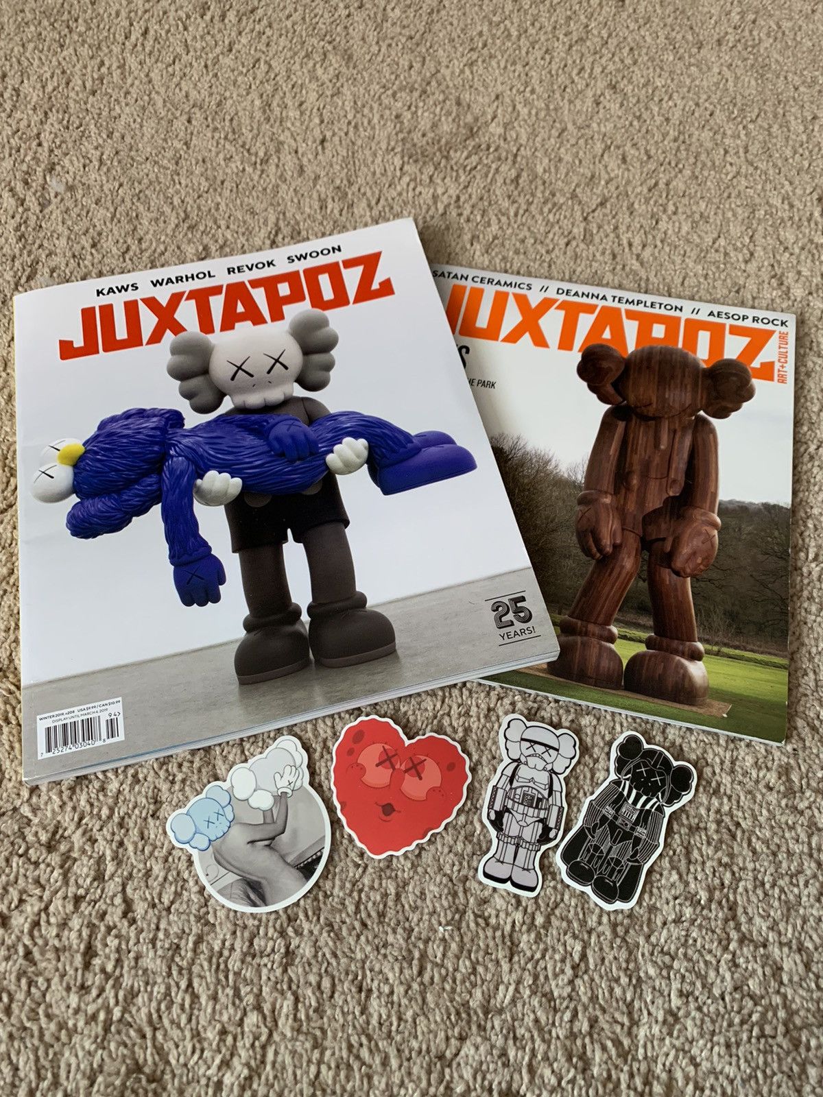 Kaws Kaws magazine two pack juxtapoz 2019 & 2016 with stickers | Grailed