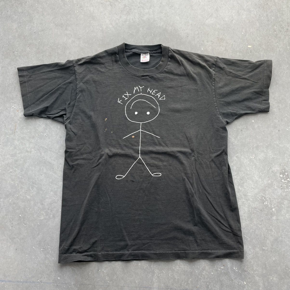 Vintage VTG 90s Graphic T Shirt Faded Black Fix My Head Stick Figure ...