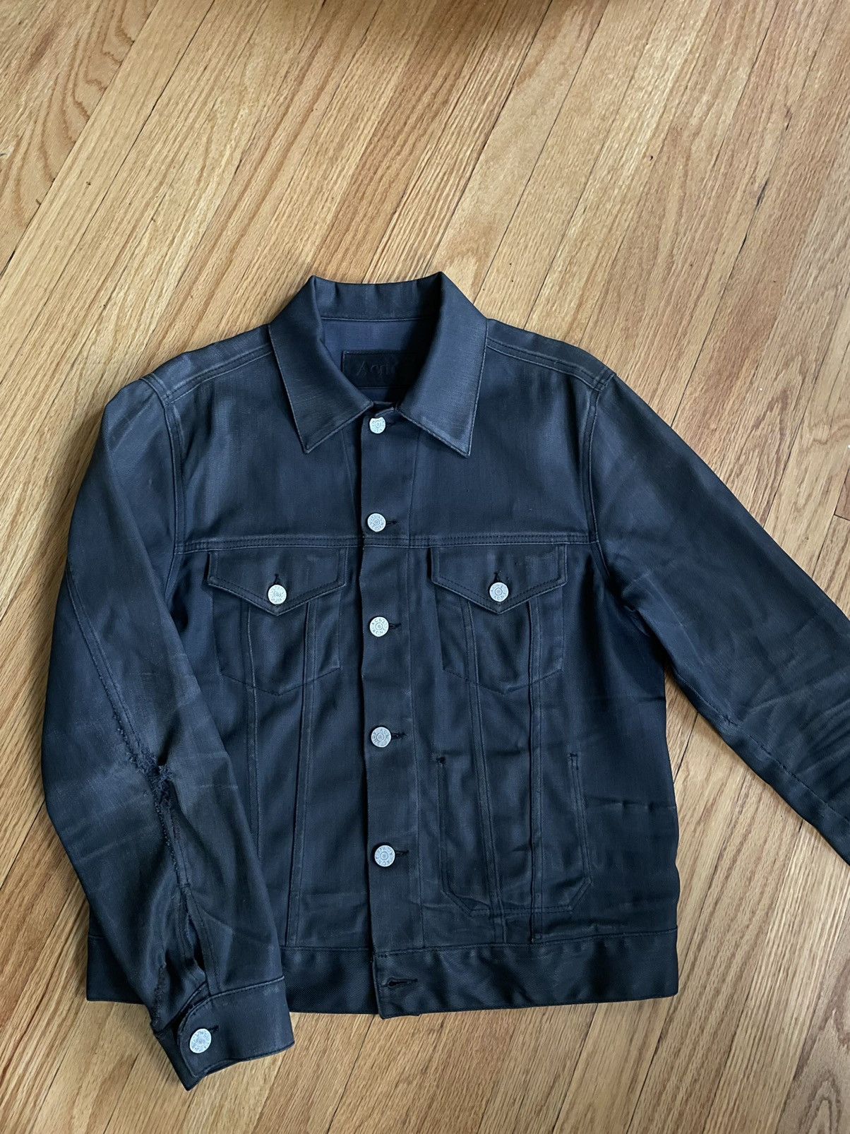 Acne Studios Acne Studios Black Waxed Denim Jacket Distressed | Grailed