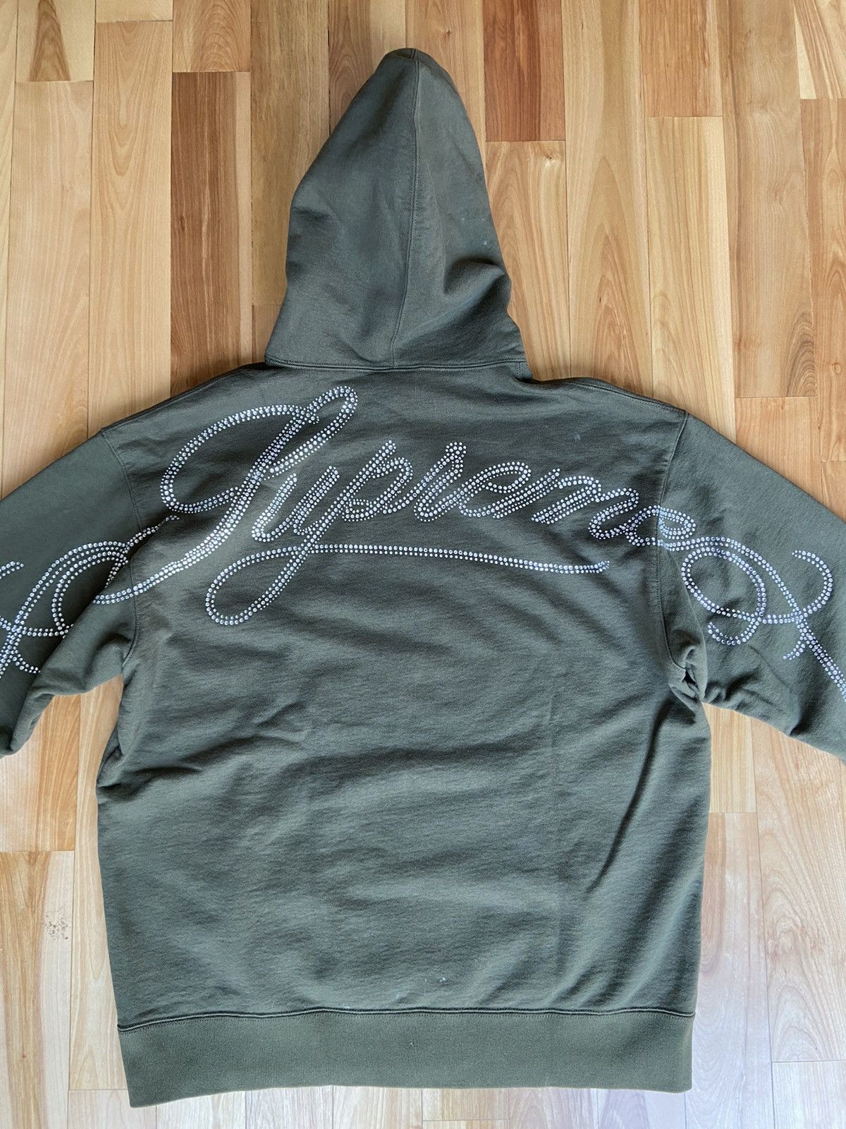 Supreme Supreme Rhinestone Cursive hoodie | Grailed