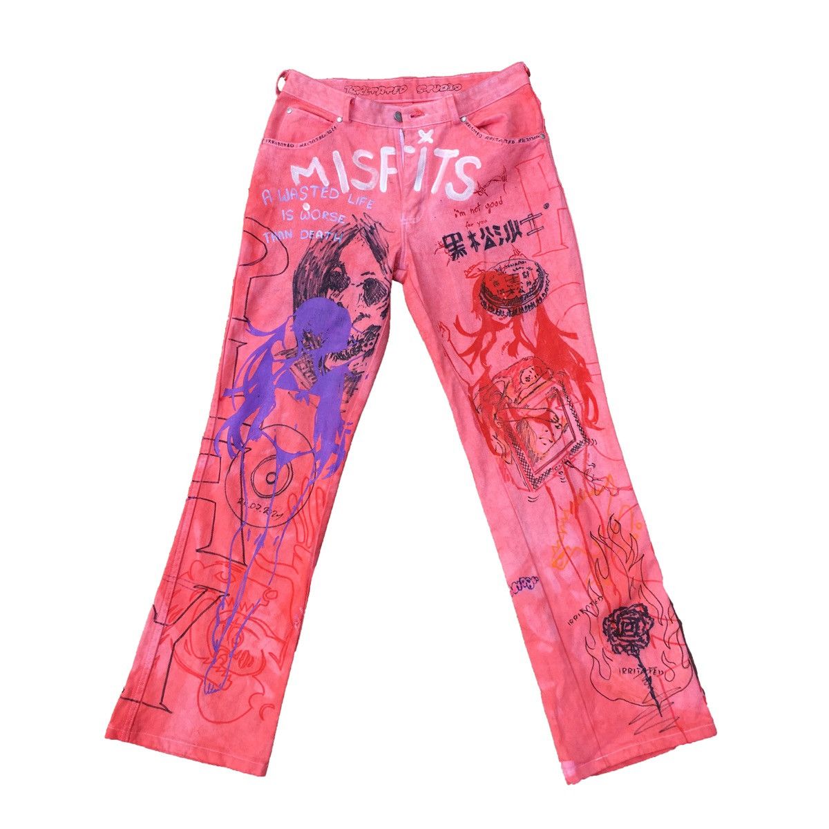Vintage 1/1 'Cursed Child' custom anime denim waifu flare jeans | Grailed