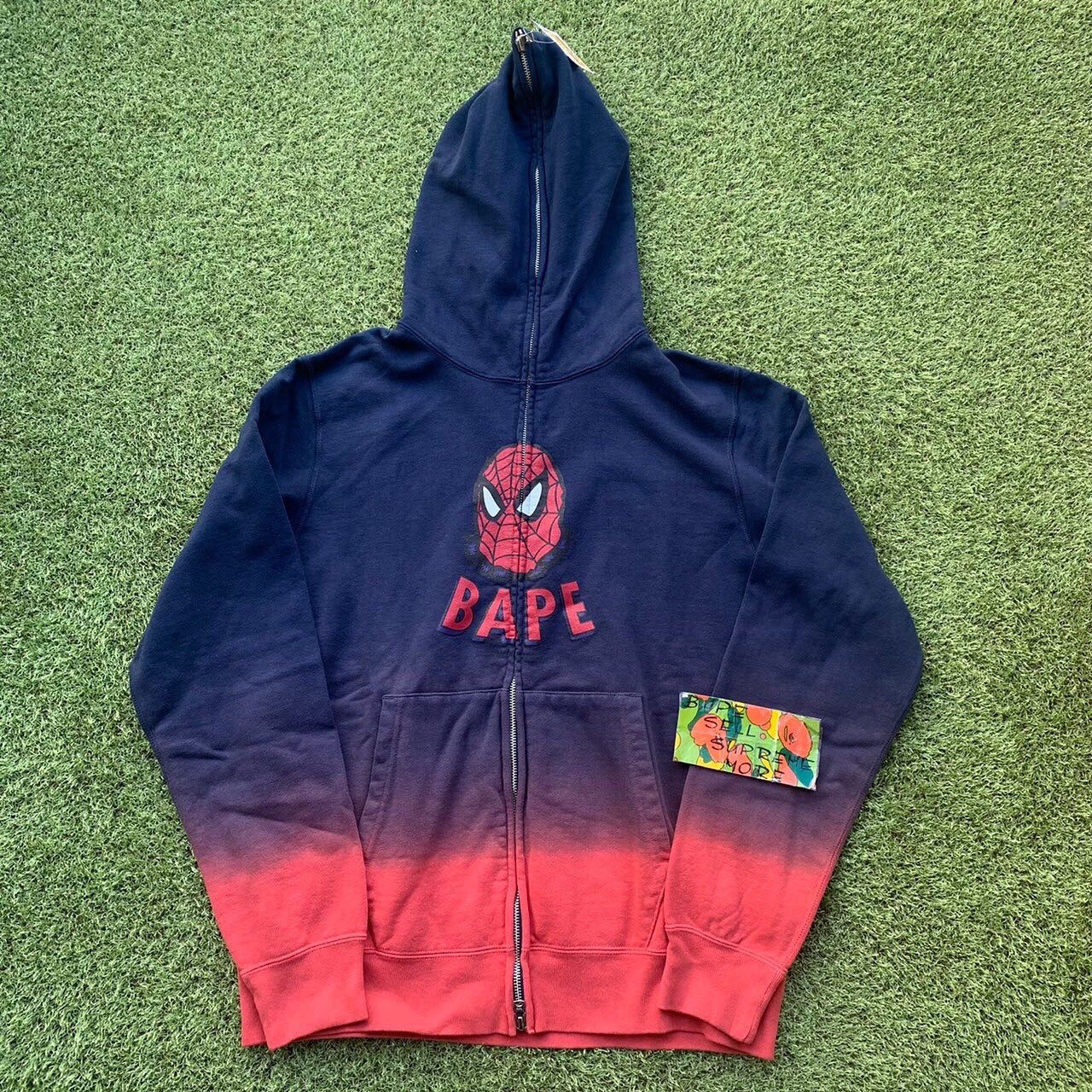 Bape BAPE Spider Man Print full zip hoodie Navy/Red | Grailed