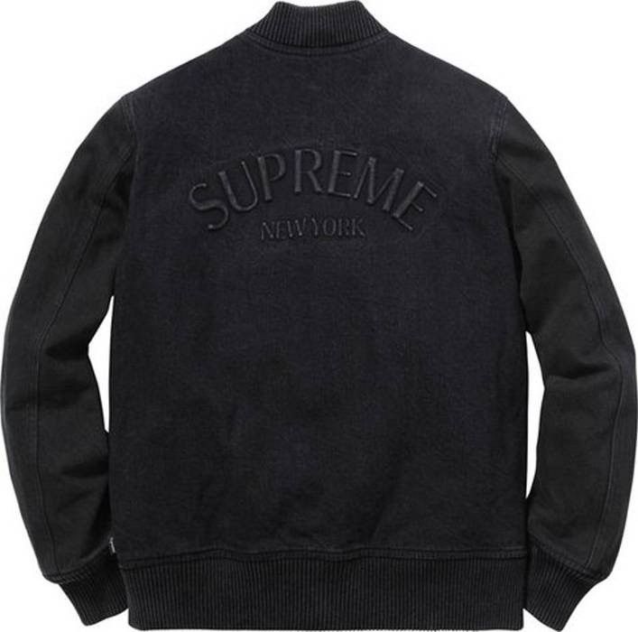 Supreme Supreme FW14 Black Denim Twill Varsity Jacket | Grailed