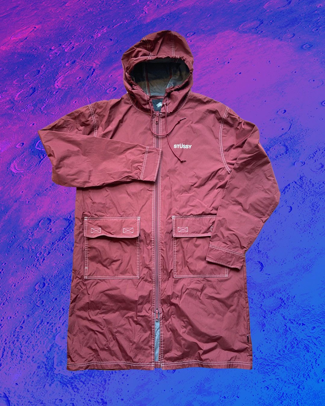 Stussy Maroon rain jacket | Grailed