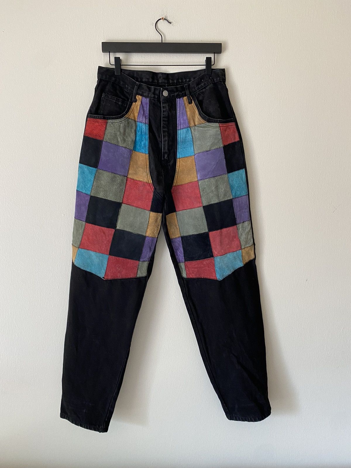Jean Machine Machine 80’s ColorBlock Suede Leather Black Jeans | Grailed