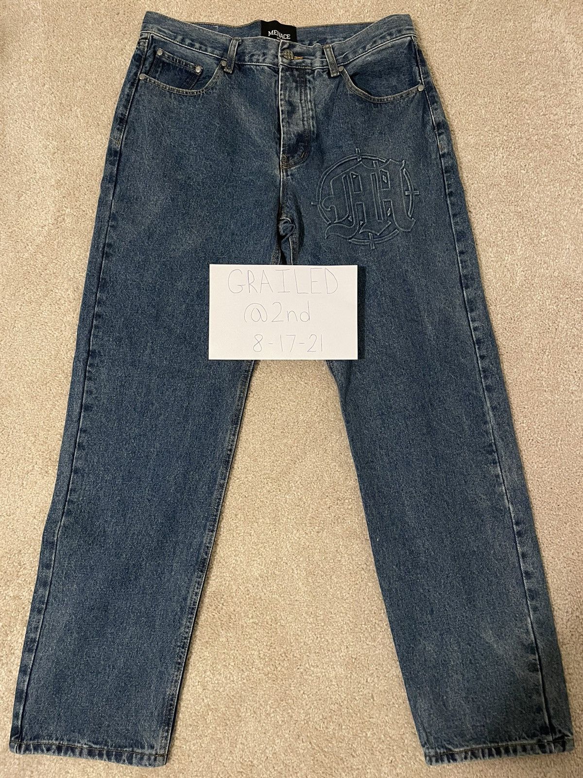 Menace MENACE LOS ANGELES EMBOSSED TARGET LOGO DENIM PANTS | Grailed