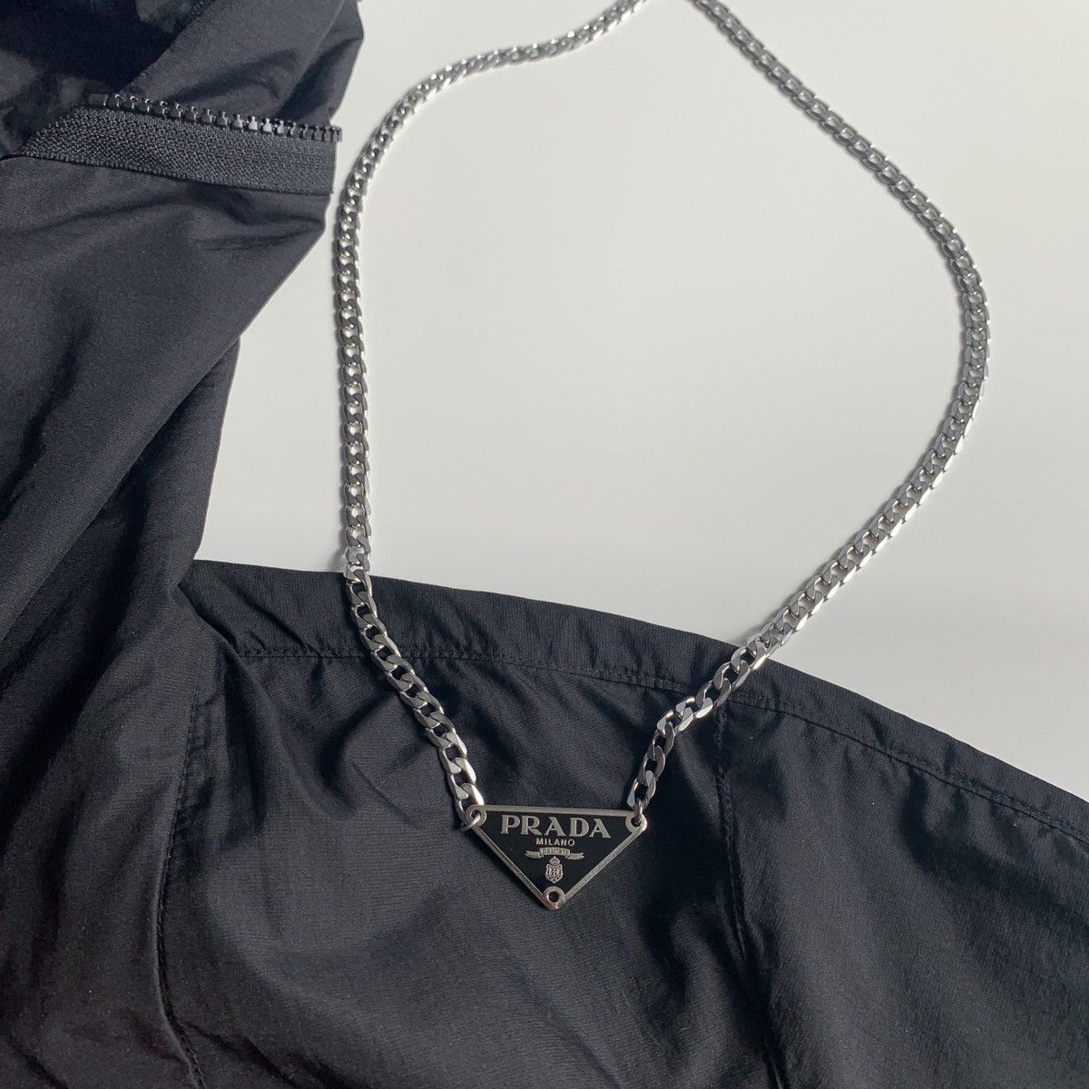 Custom × Prada Prada Necklace chain pendant triangle silver Repurposed ...