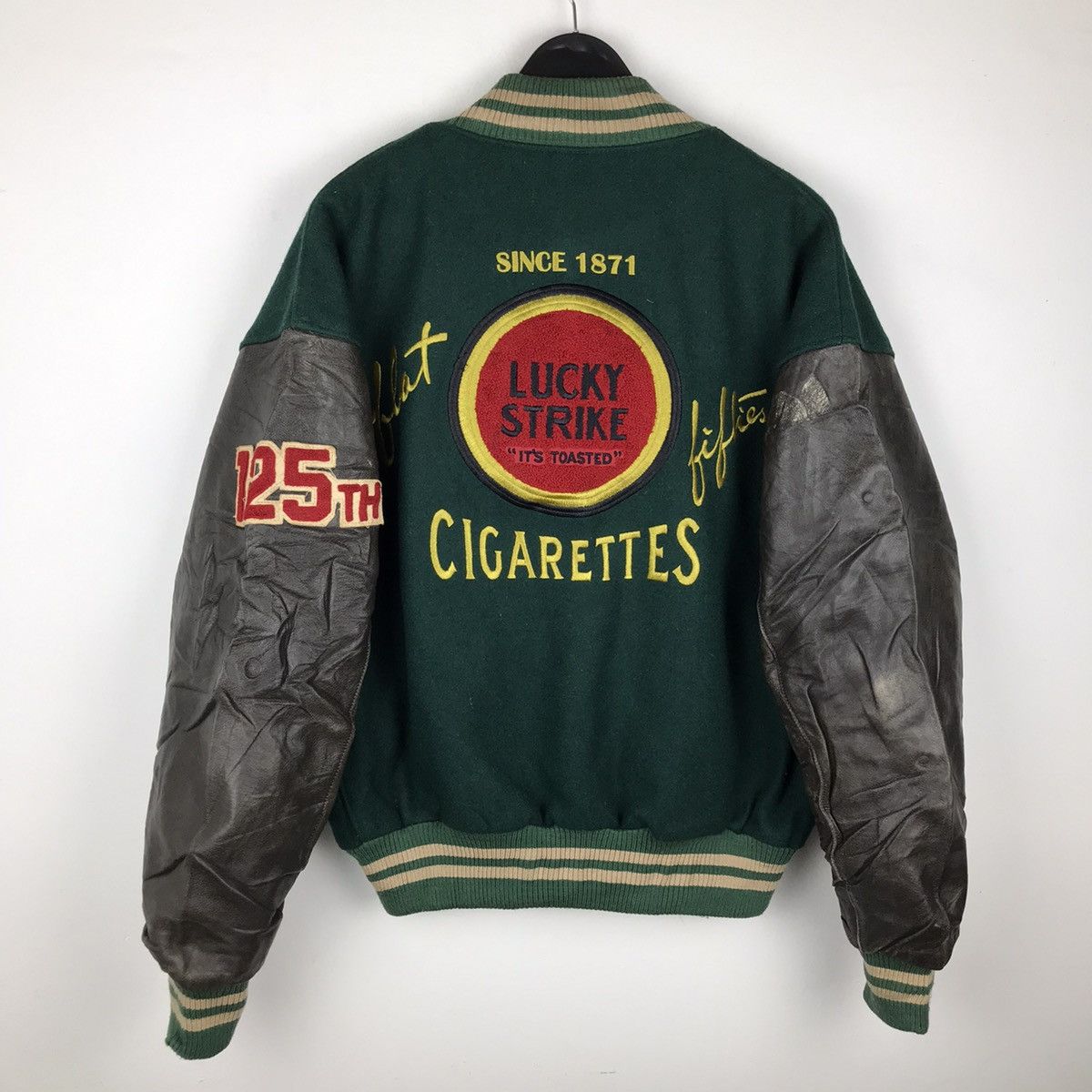 Vintage 💥NEED GONE💥Vintage Lucky Strike Leather Varsity Jacket Green ...