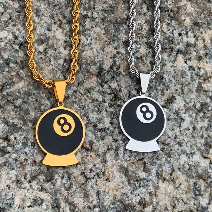 Streetwear Gold Magic 8 Ball Pendant Rope Chain Cuban Chain Figaro ...