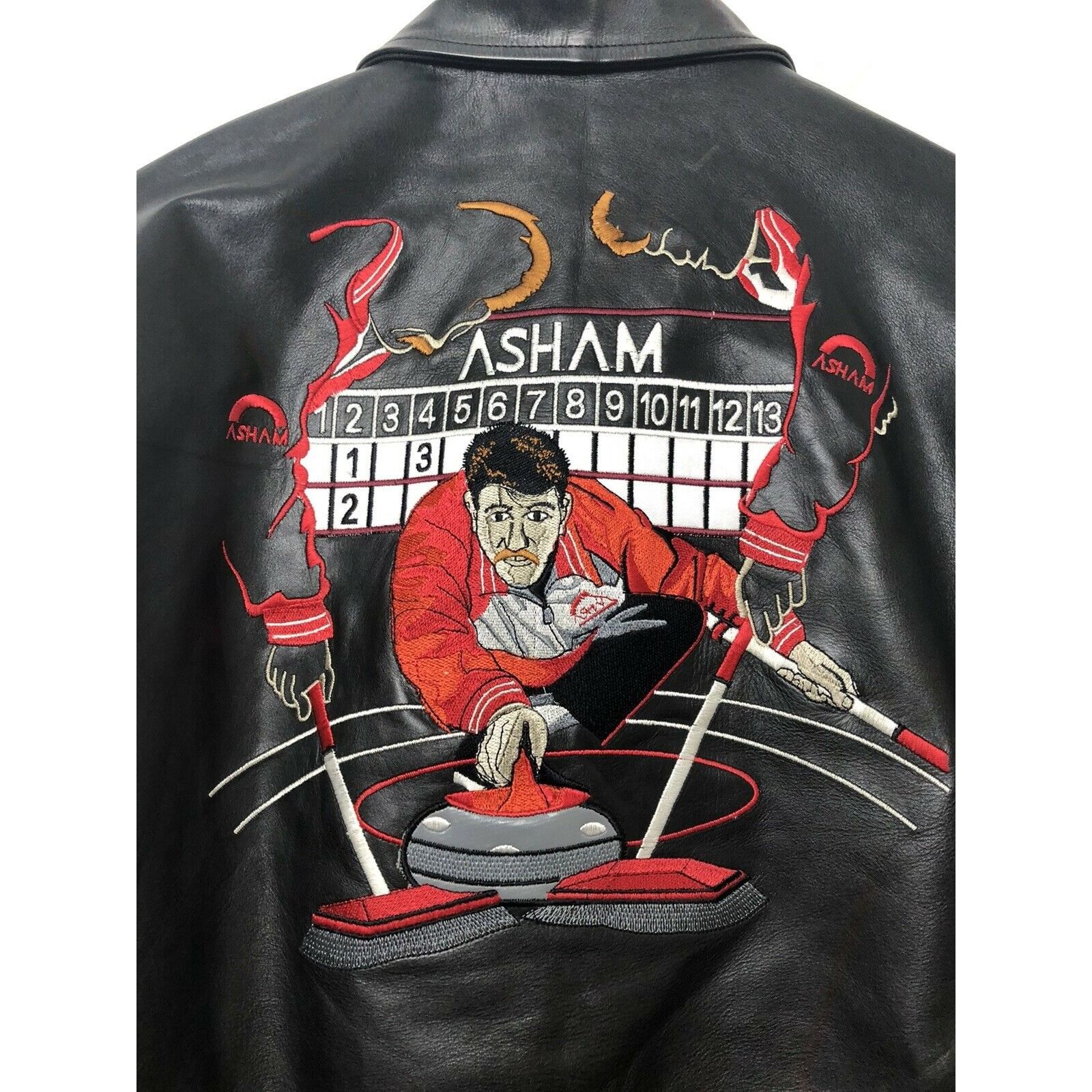 Other Vintage Asham Leather Curling Jacket Large Embroidered | Grailed