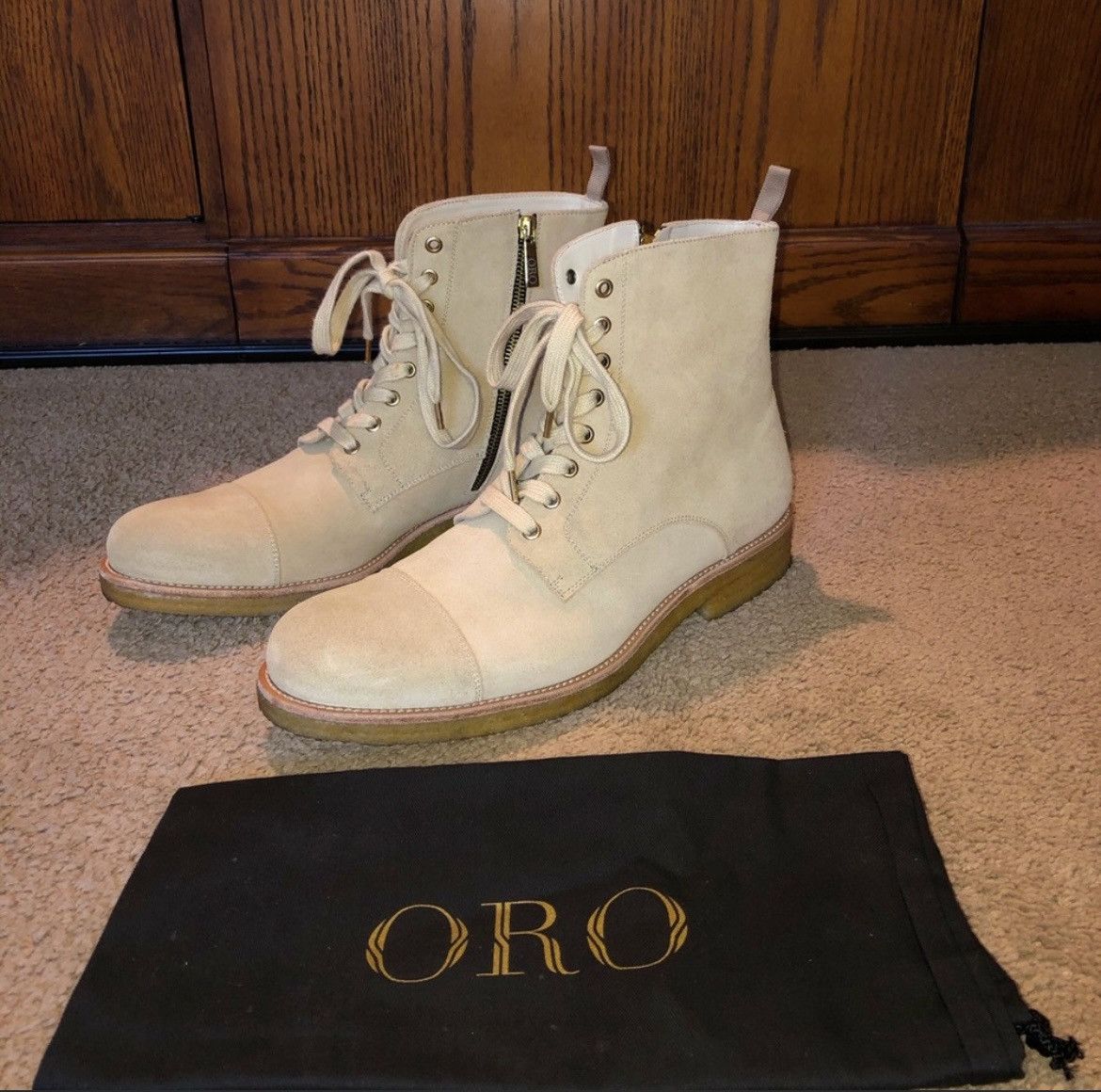 Oro Los Angeles ORO Los Angeles Beige Crepe Combat Boots | Grailed